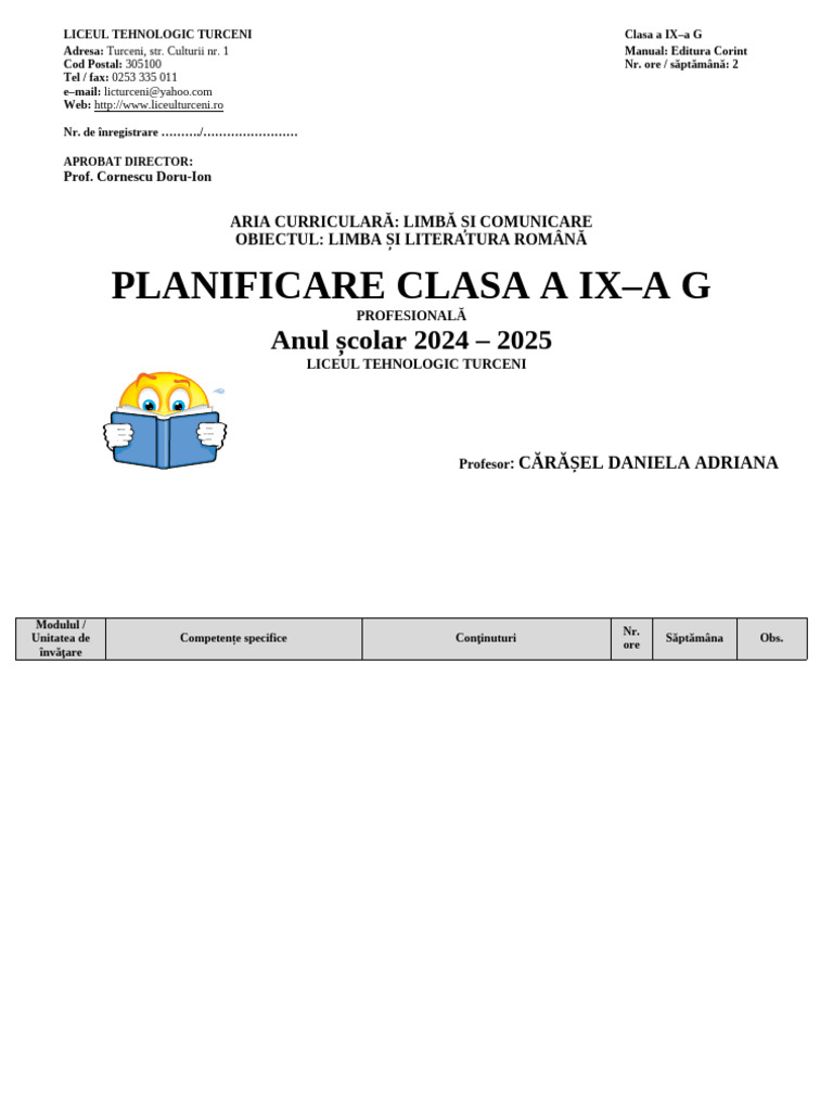 Planificare Clasa A IX-a | PDF