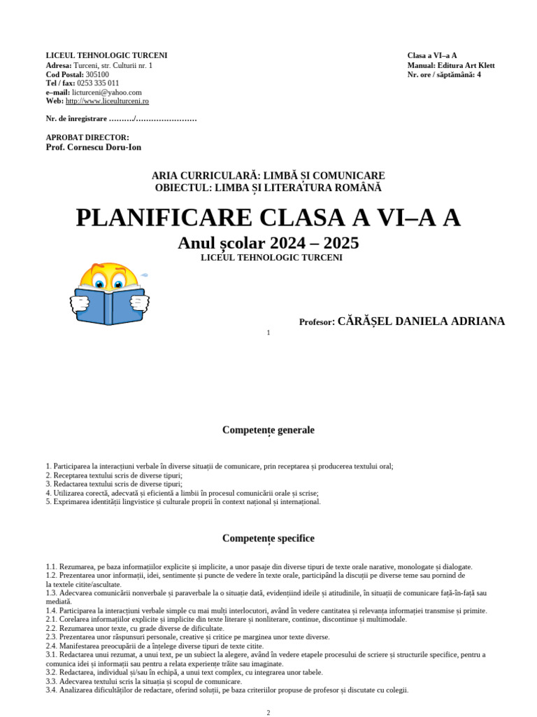 Planificare A VI-a Art Klett | PDF