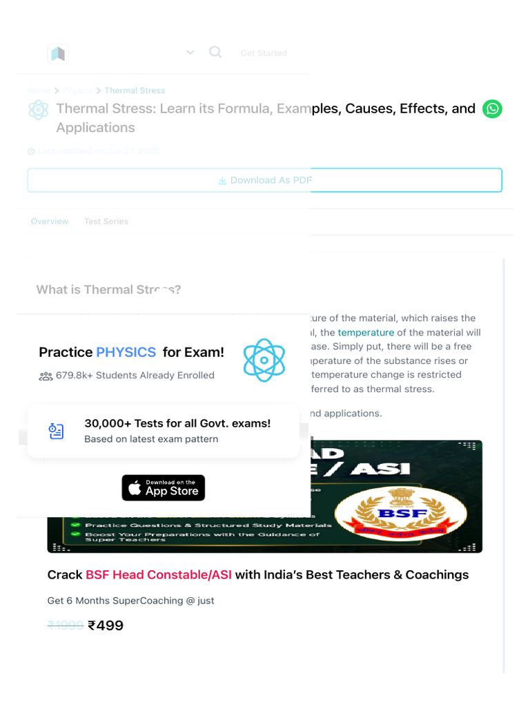 Thermal Stress Definition, Formula, S.I Unit, Ca | PDF