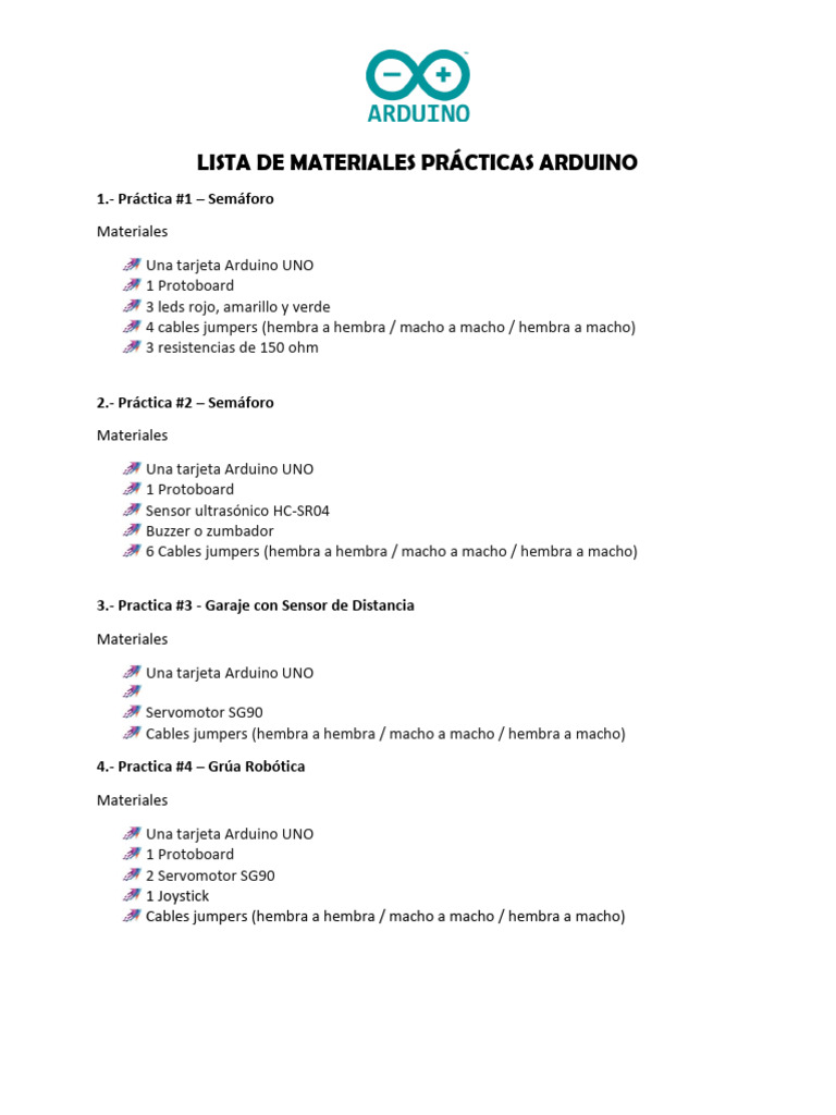 Lista de Materiales Prácticas ARDUINO | PDF