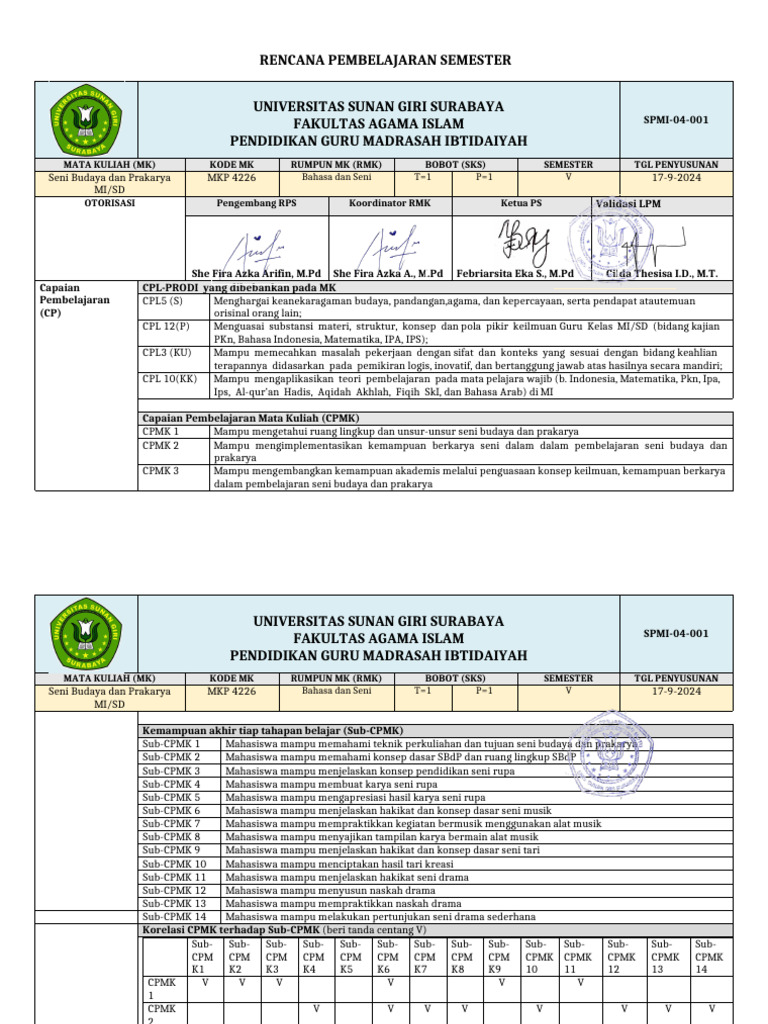 RPS Seni Budaya & Prakarya MI | PDF
