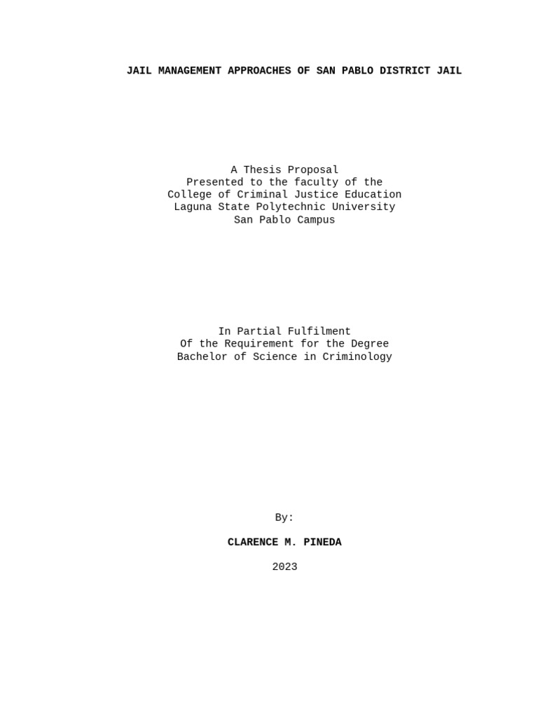Jail Management Approaches of San Pablo District Jail | PDF ...