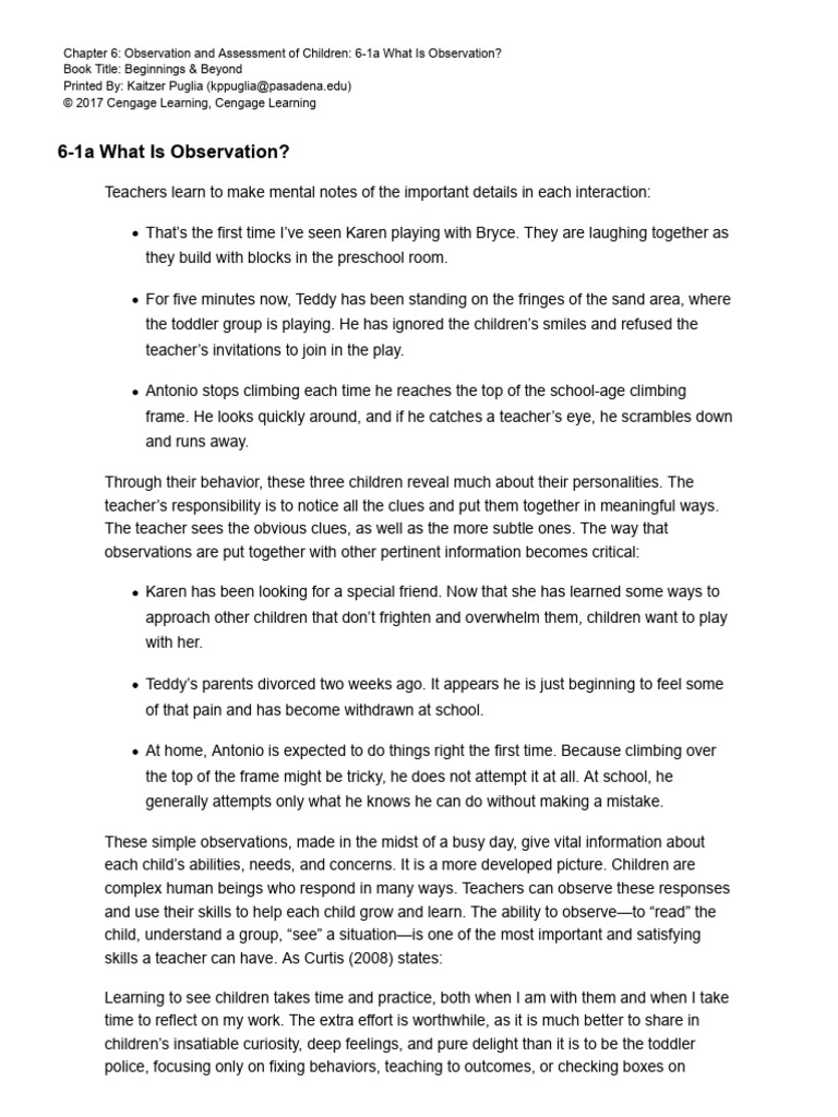 6.1a What Is Observation | PDF | Teachers | Learning