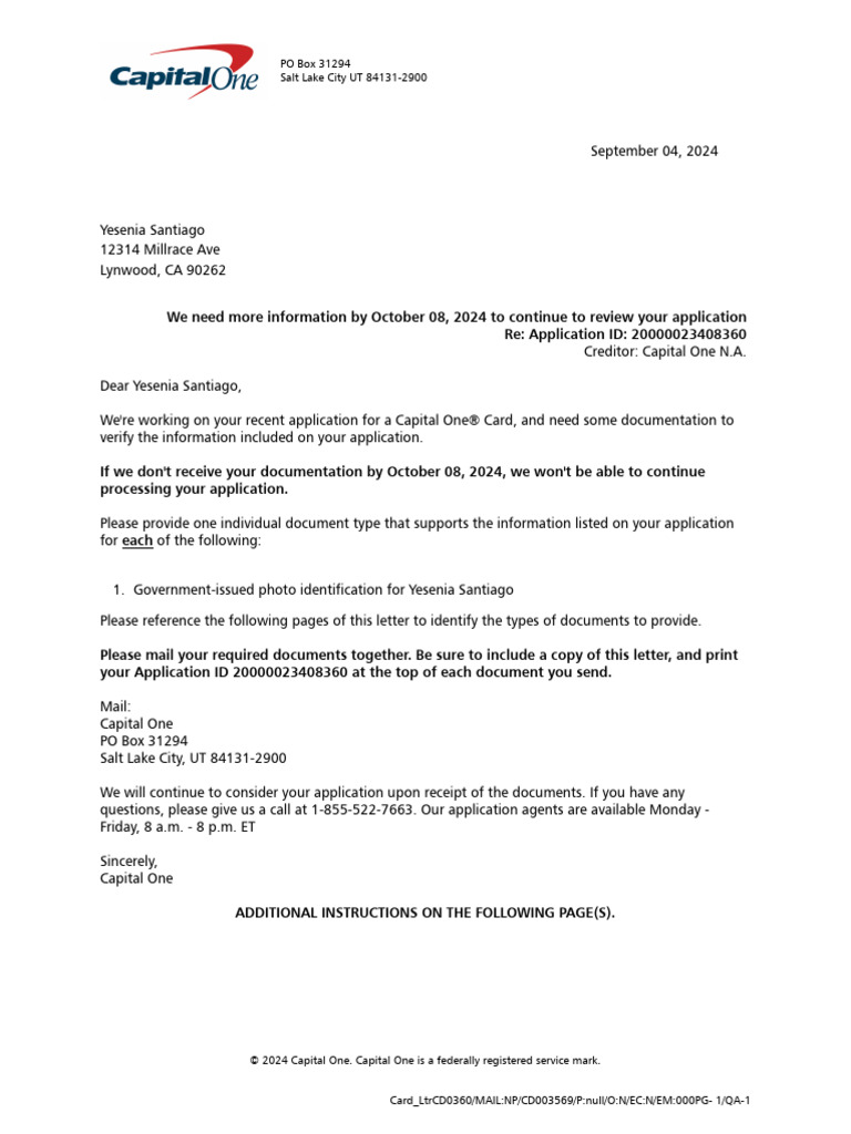 Additional Information Letter | PDF