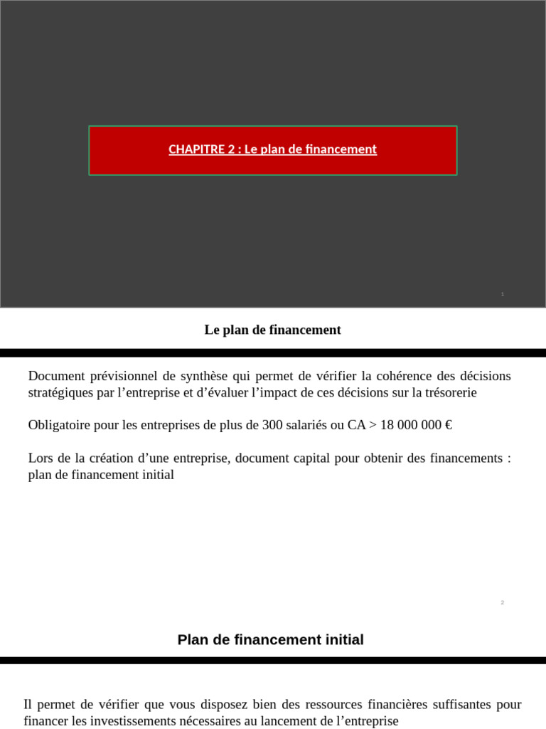 Chapitre 2_Plan de Financement | PDF
