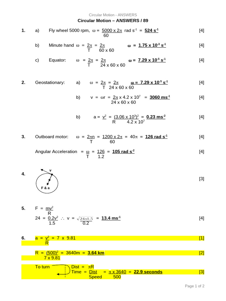 Circular Motion - 7.1 - ANSWERS | PDF