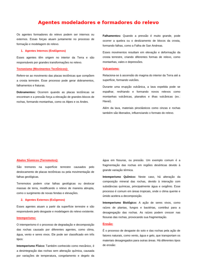 RESUMO Agentes Modeladores e Formadores Do Relevo | PDF
