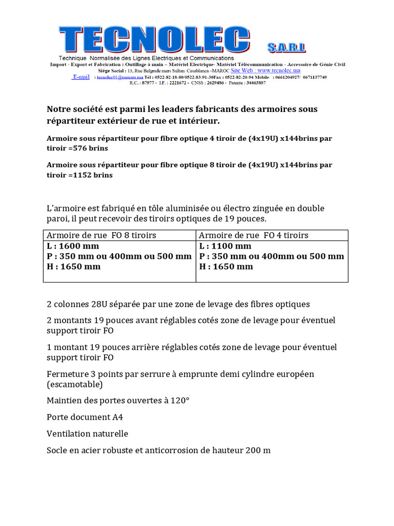 Descriptif Technique FO Final TECNOLEC | PDF