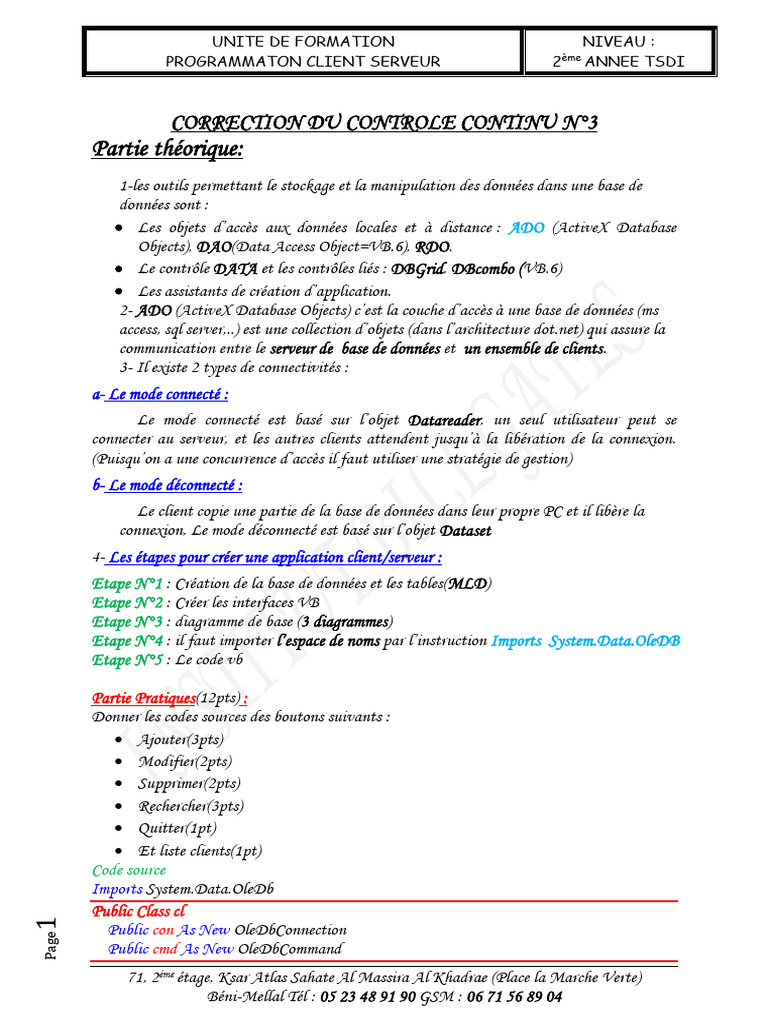 Correction Controle N°3 | PDF