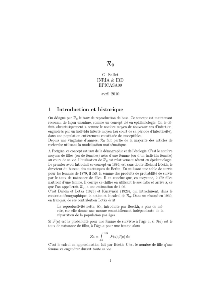 Sallet - Le Concept de R0 en Épidemiologie - 2010 | PDF