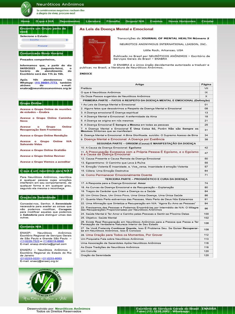 As Leis Da Doença Mental e Emocional Neuróticos Anônimos | PDF