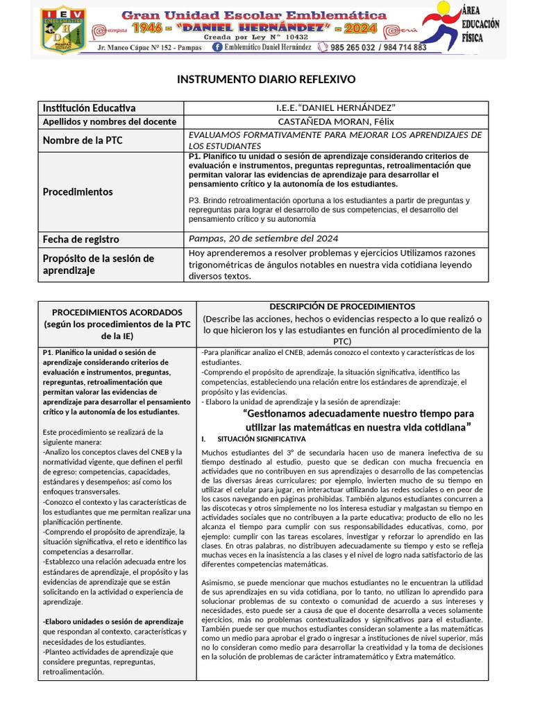 Formato2 - para Diario Reflexivo - Felix Castañeda Moran | PDF