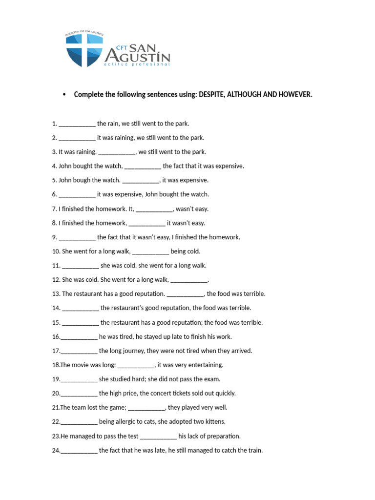 English Sentence Completion Practice | PDF | Language Arts & Discipline