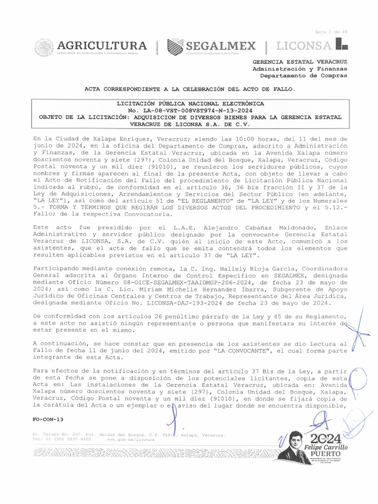 ACTA DE FALLO LA-08-VST-008VST974-N-13-2024 | PDF