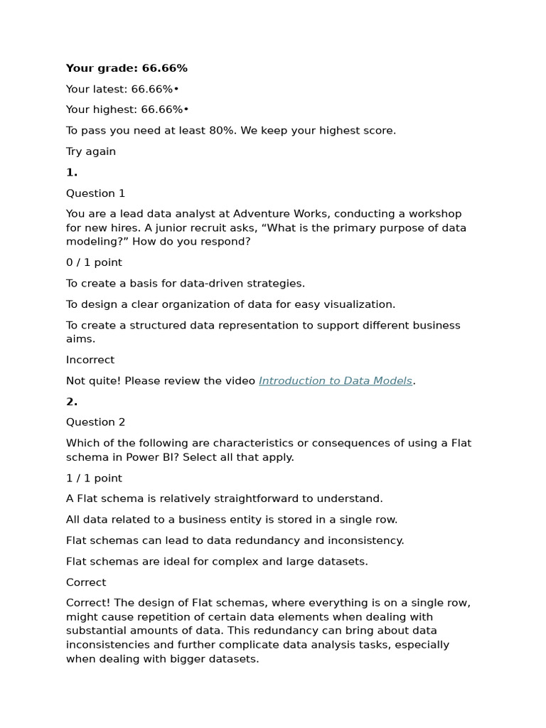 Quiz Graded Module 4 Modeling Data | PDF