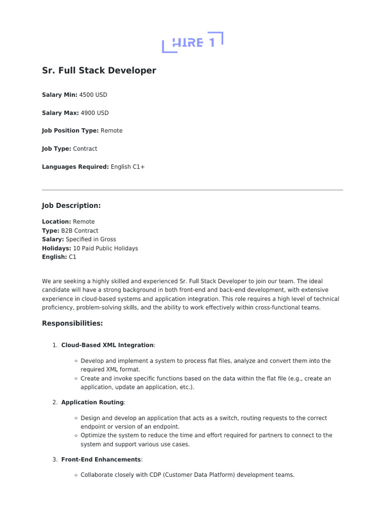 Sr. Full Stack Developer (1) (4) | PDF Sr. Full Stack Developer (1) (4) | PDF