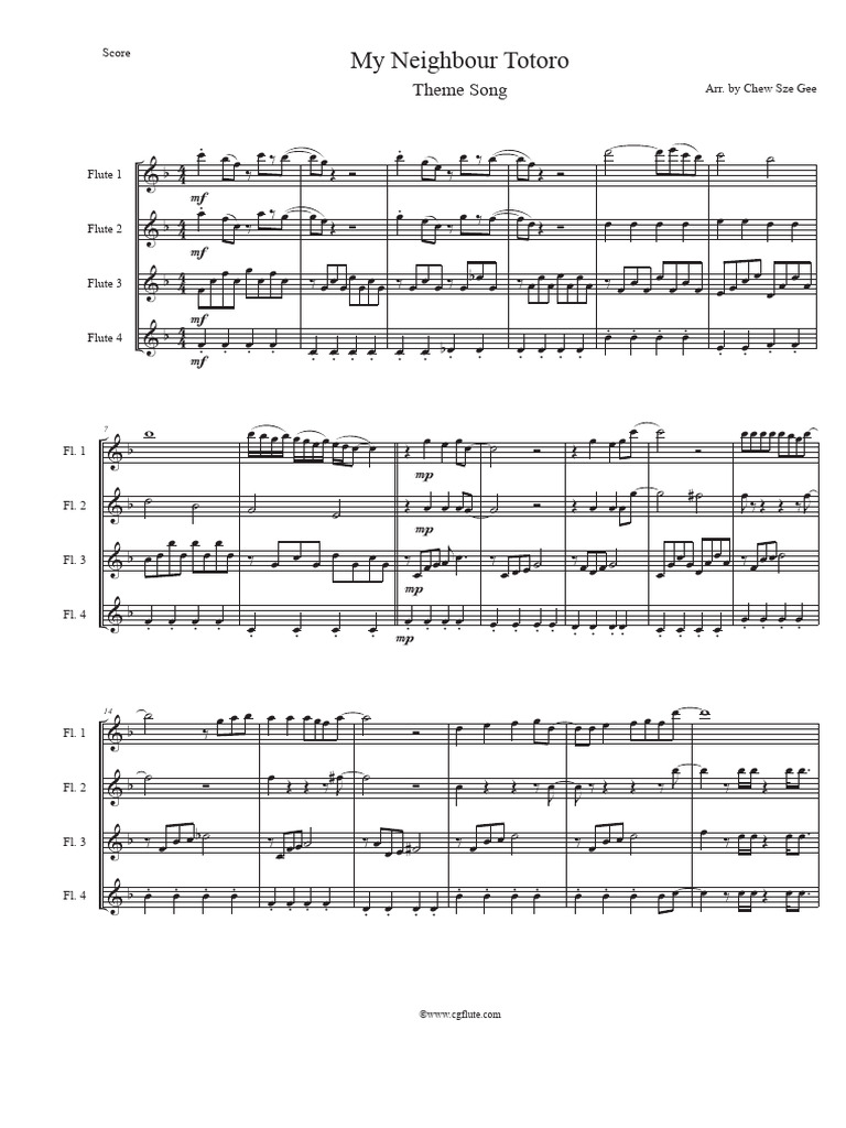 Totoro Flute Quartet Score | PDF