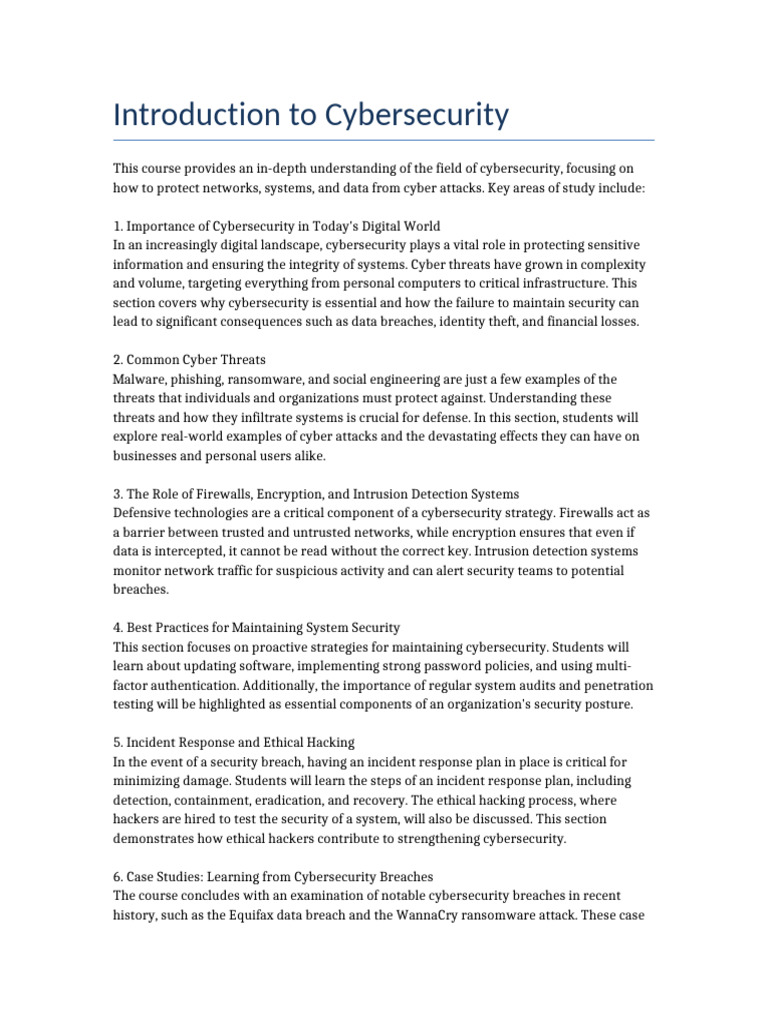 Introduction To Cybersecurity | PDF