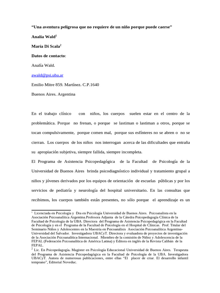 Wald y Di Scala. Una Aventura Peligrosa Que No Requiere de Un Niño ... Wald y Di Scala. Una Aventura Peligrosa Que No Requiere de Un Niño ...