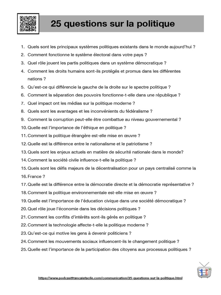 25 Questions Sur La Politique | PDF
