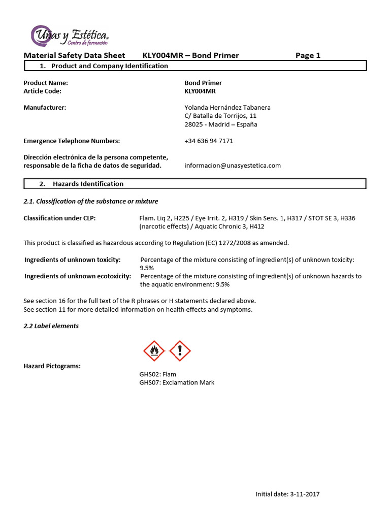 Msds Kly004mr Bond Primer | PDF