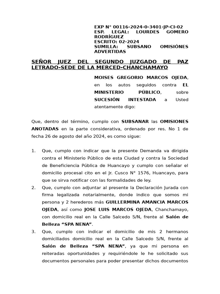 Subsanacion de Omisiones Advertidas | PDF | Justicia | Crimen y violencia