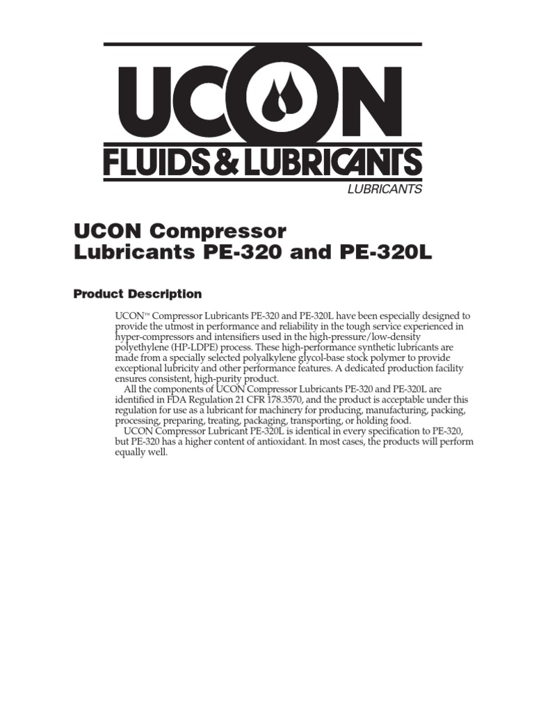Ucon Pe-320 | PDF | Motor Oil | Lubricant