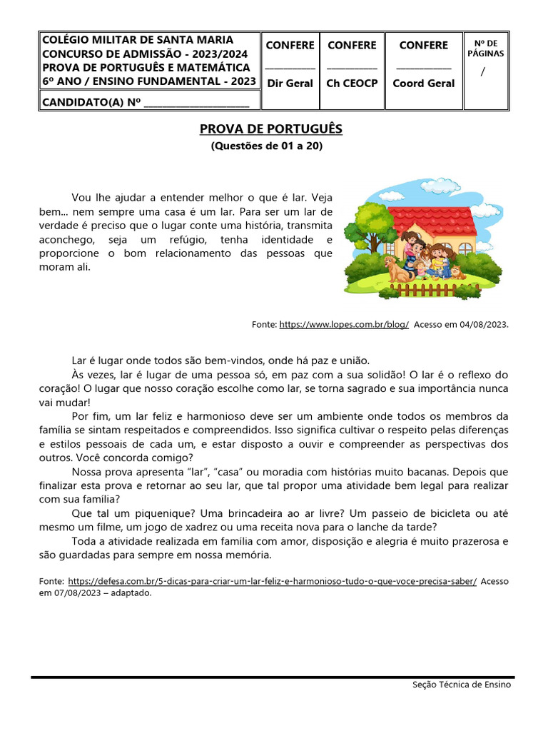 Concurso Cmsm 2023 - 2024 - 6 Ano - Prova | PDF