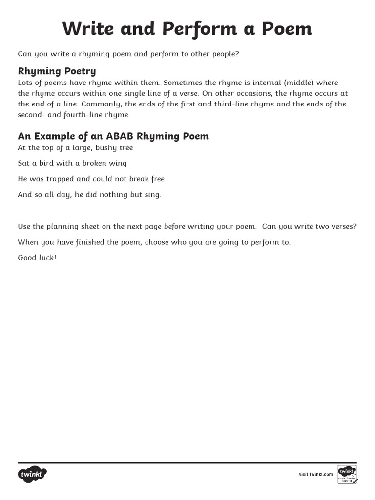 Write and Perform A Poem Activity | PDF