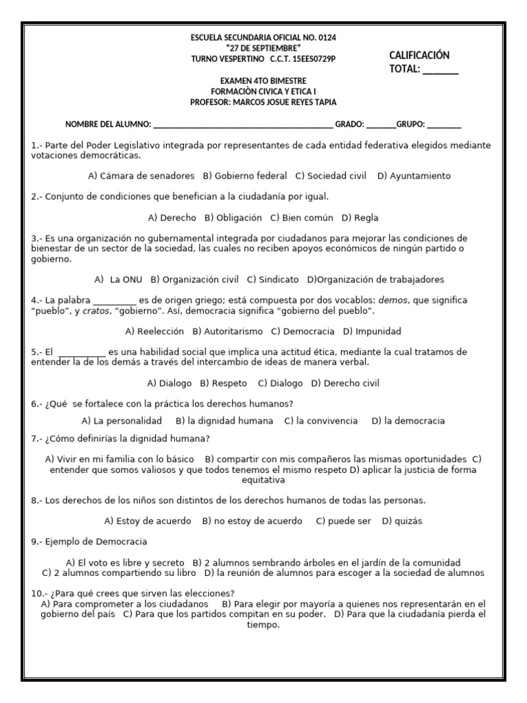 EXAMEN FCE 2DO BLOQUE 4 SEC 27 - | PDF
