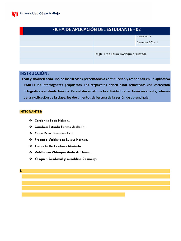 FICHA DE APLICACIÓN-SESIÓN 2 Grupo 01 | PDF