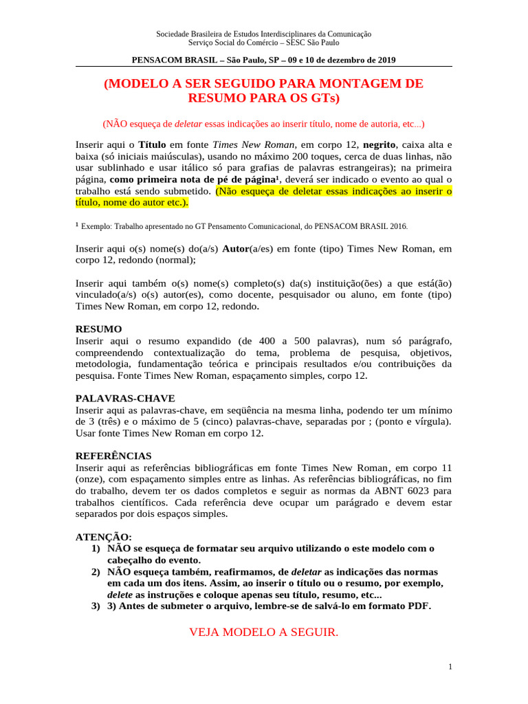 Modelo Padrao Resumo Expandido | PDF