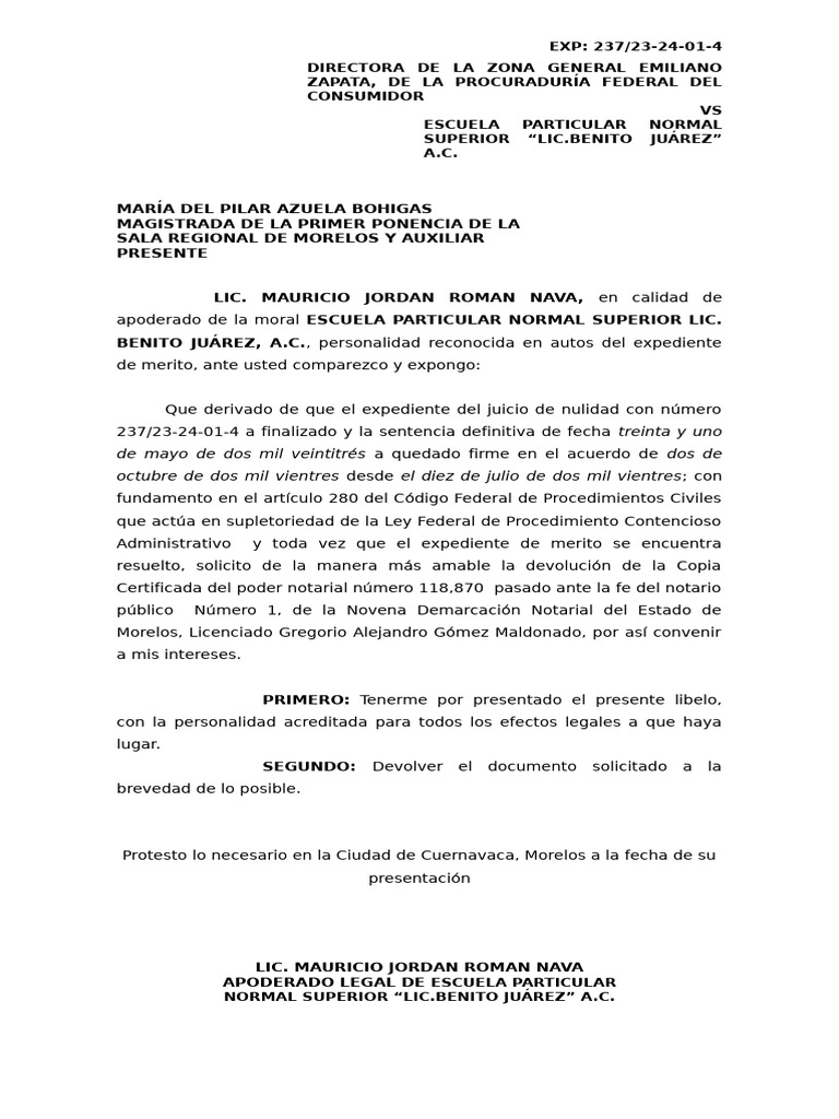 Promo Devolución de Documentos Poder Notarial | PDF