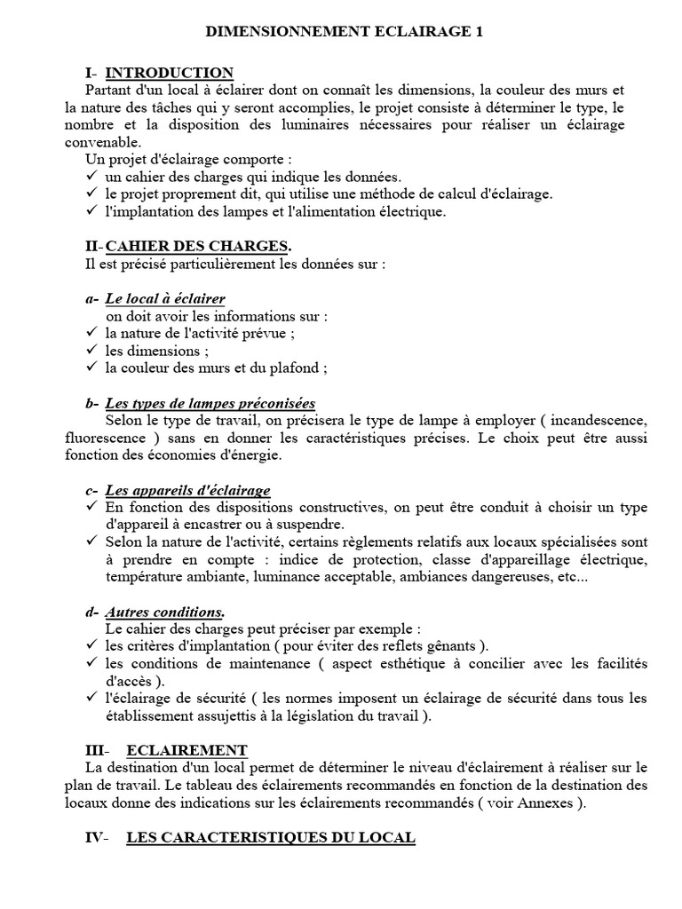 Dimensionnement Eclairage 1 | PDF