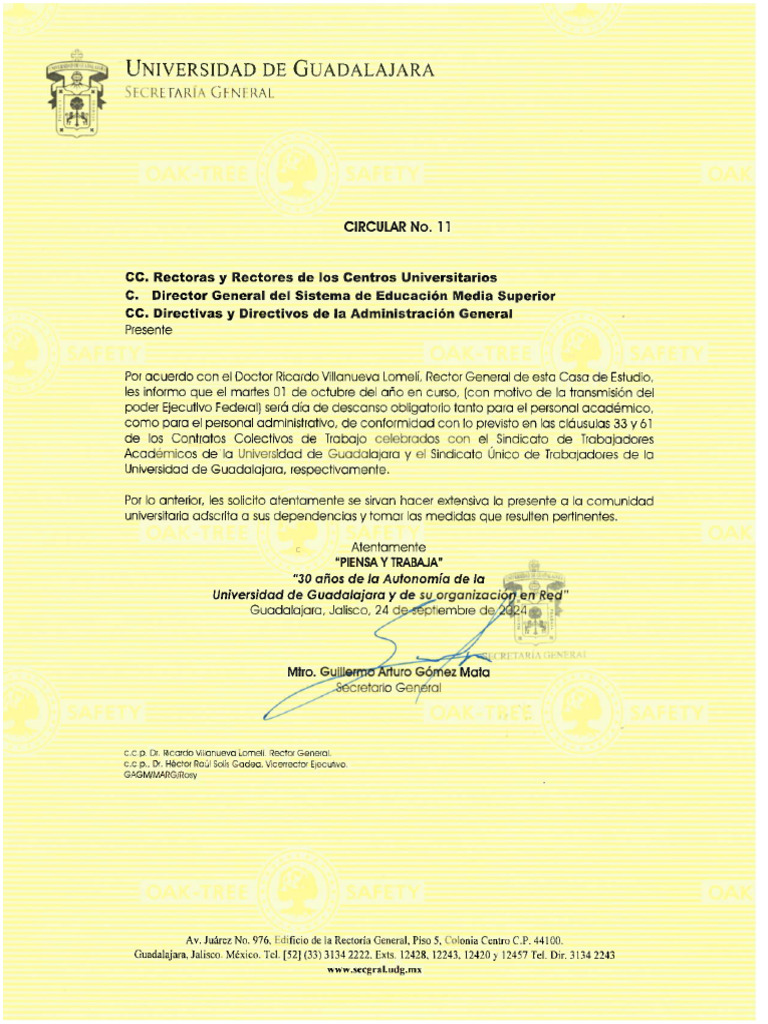 Circular No. 11 - 01 Octubre | PDF