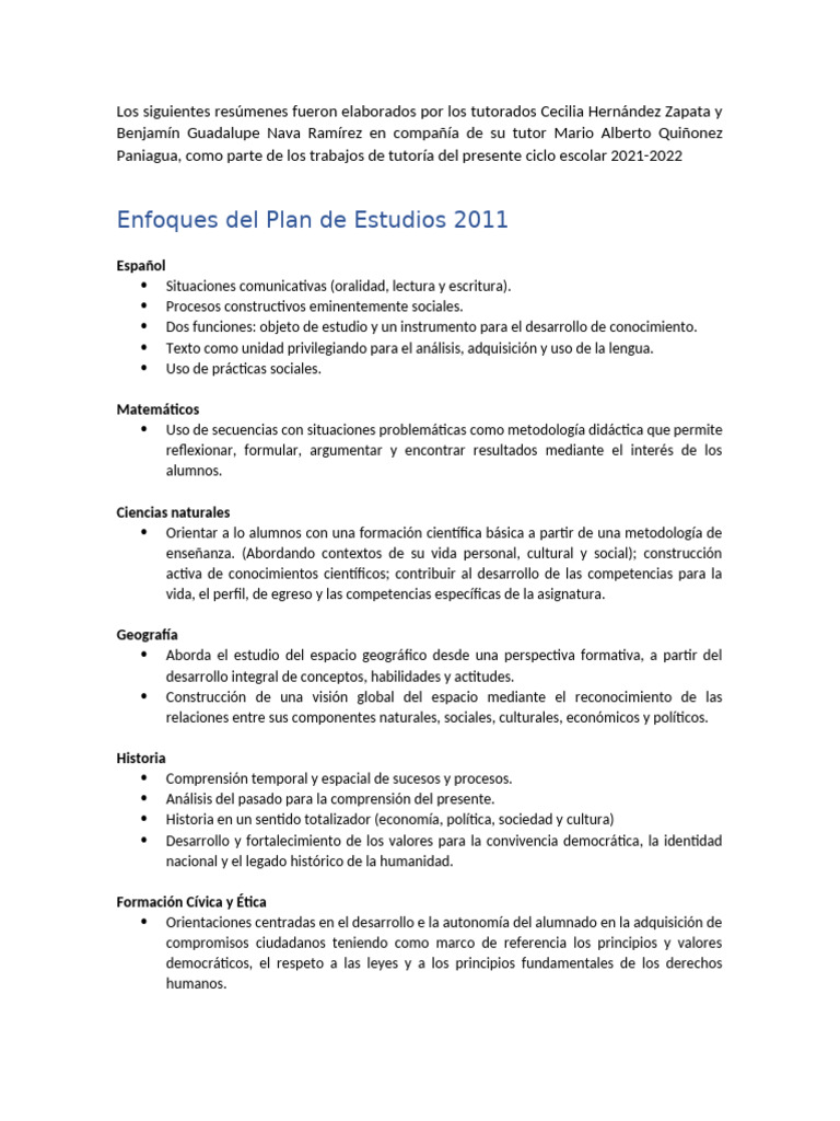 Enfoques de Plan de Estudios 2011 y 2017 | PDF