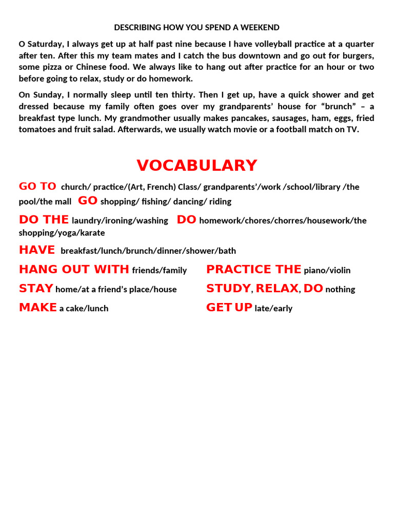 6_ Describing How You Spend a Weekend + Routine | PDF