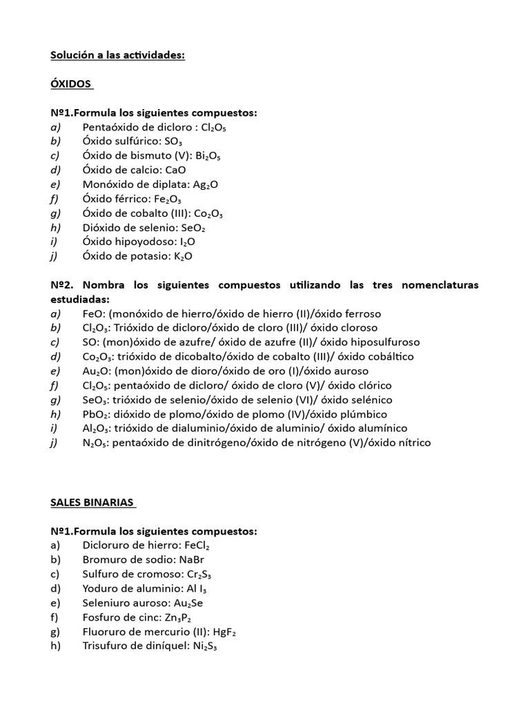 Solución Actividades Formulación 4º FyQ. Parte IV | PDF