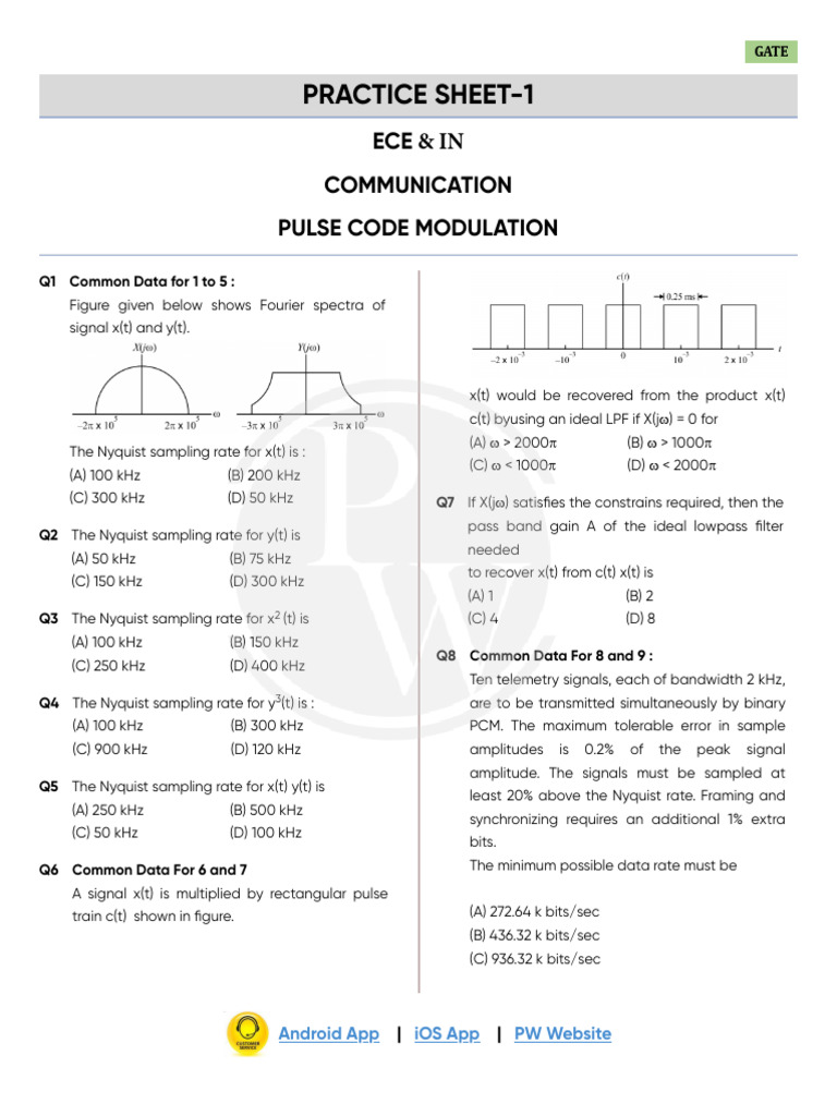 Pulse Code Modulation - Practice Sheet 01 | PDF