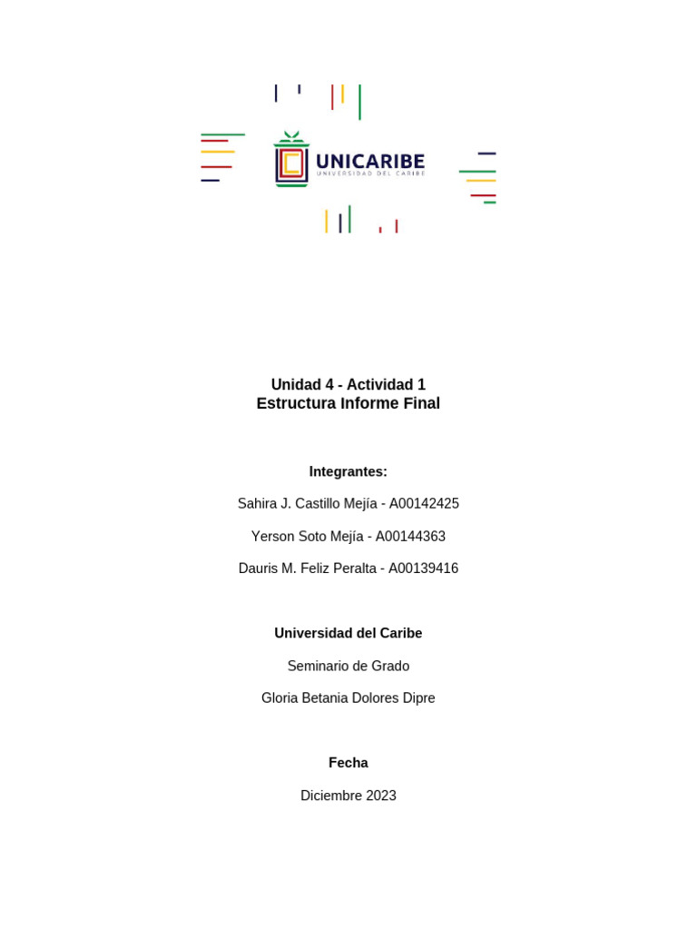 Unidad 4 - Actividad 1 - Estructura Informe Final | PDF