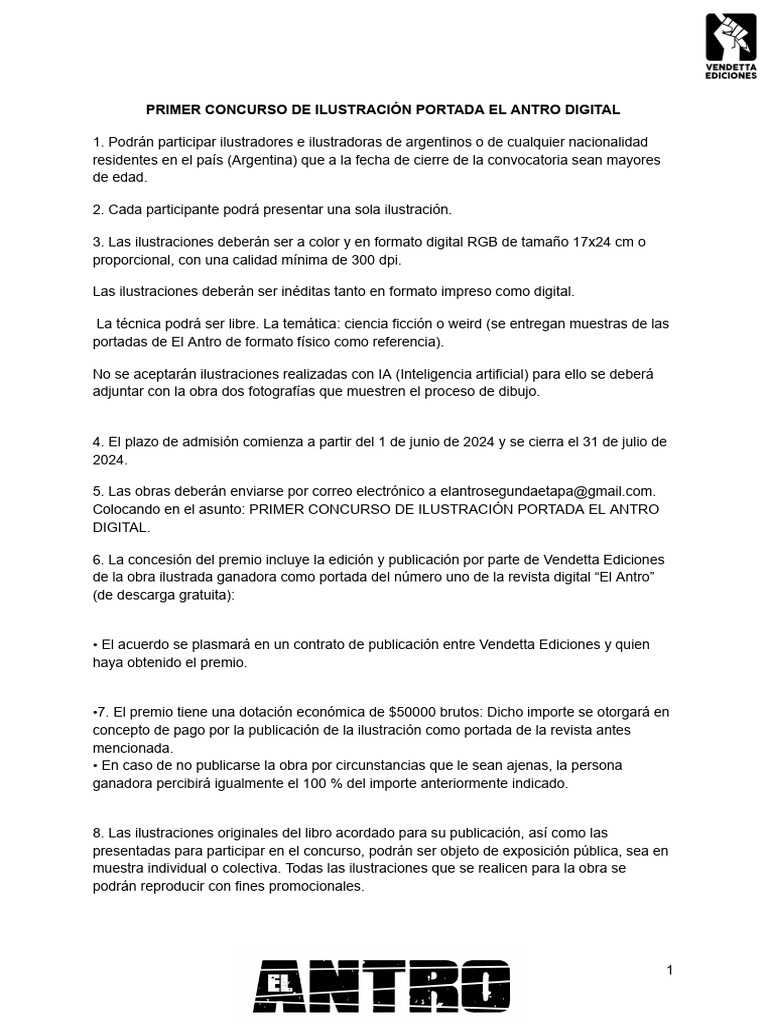 Bases Concurso Ilustración El Antro | PDF