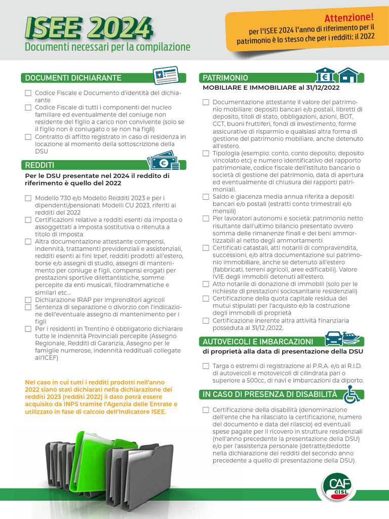 Caf Cisl Documenti Isee 2024 | PDF