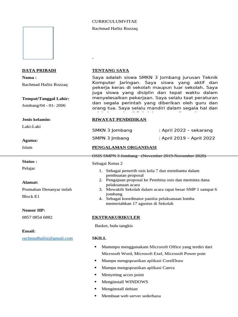 CV - 1 - Rachmad - Hafiz - Rozzaq Revisi | PDF