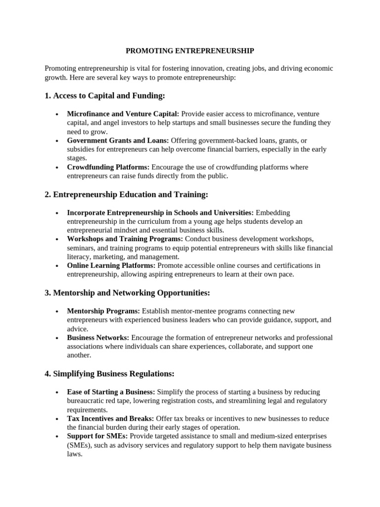 Promoting Entrepreneurship | PDF