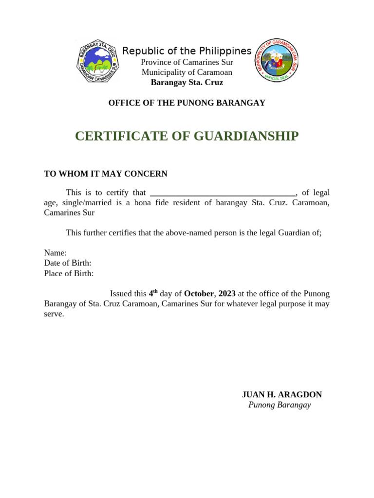 Certificate of Guardianship | PDF