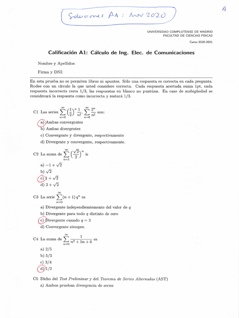 A1 Solutions Test 2020 2021 | PDF