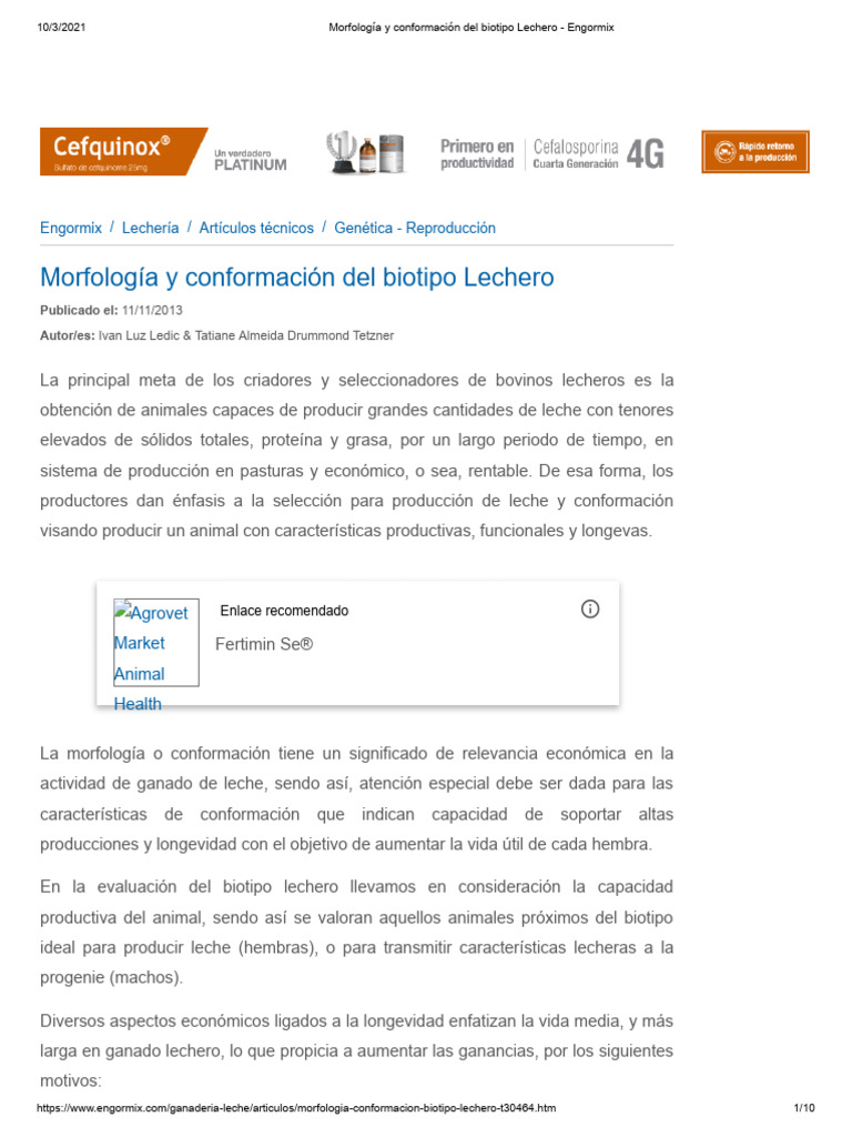 Morfología y Conformación Del Biotipo Lechero - Engormix | PDF