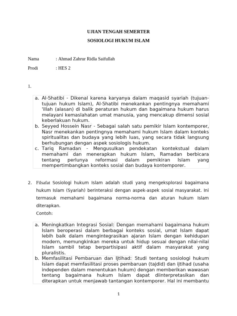 Uts Sosiologi Islam Ahmad Zahrur Ridla | PDF