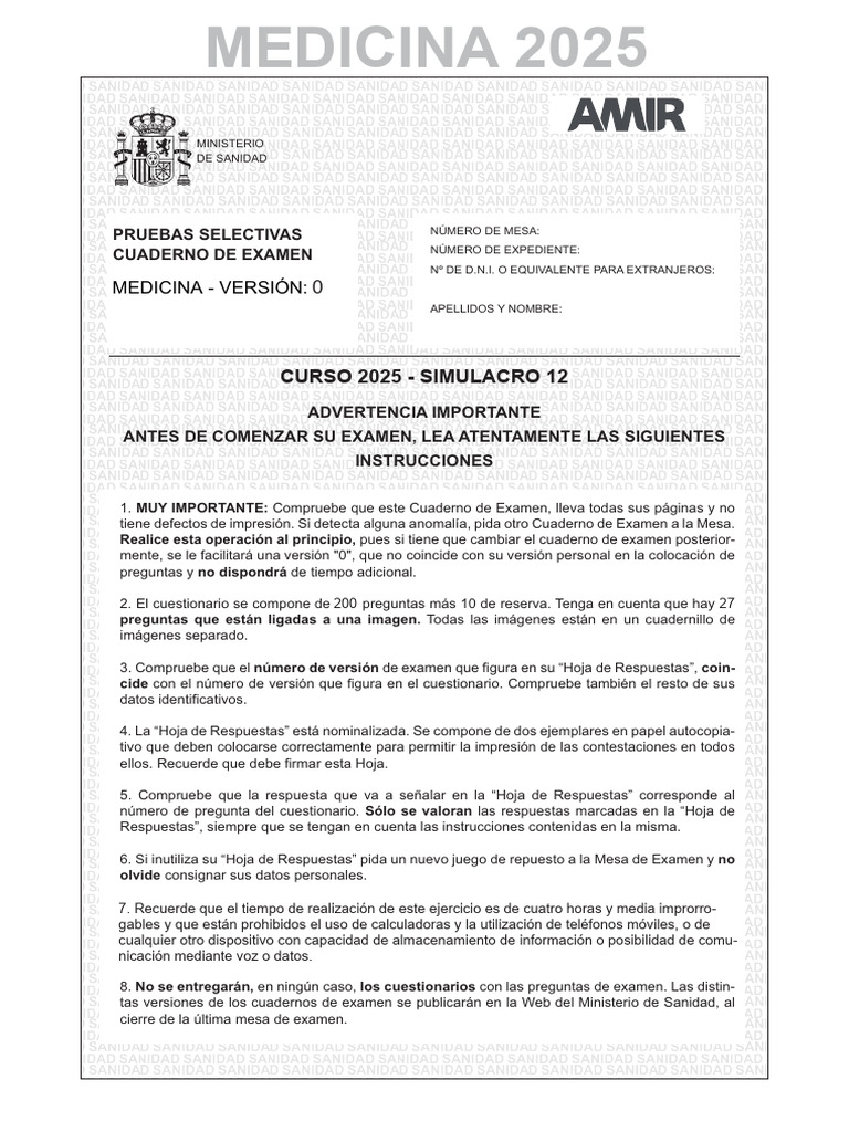 Simulacro 12 Amir 2025 Comentado | PDF