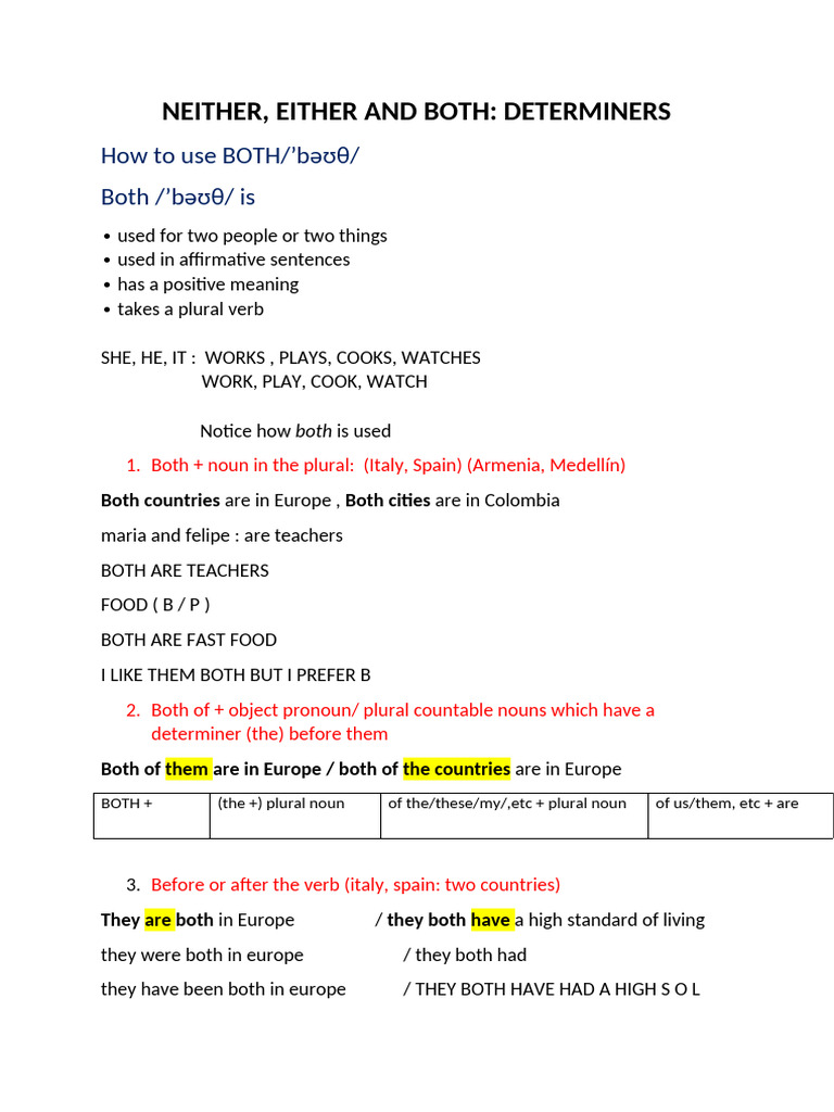 English ivNEITHER, EITHER AND BOTH | PDF